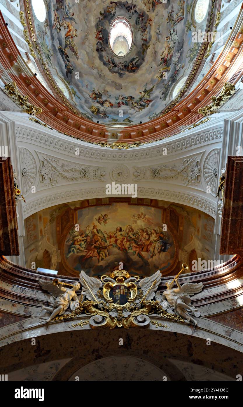 Upward view of the grand ceiling inside Karlskirche (St. Charles Church ...