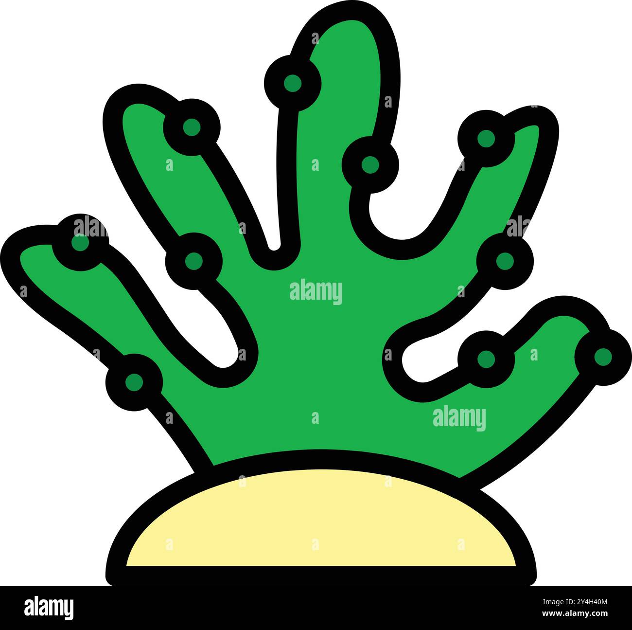 This cartoon image depicts a green seaweed growing from the sand on the ...