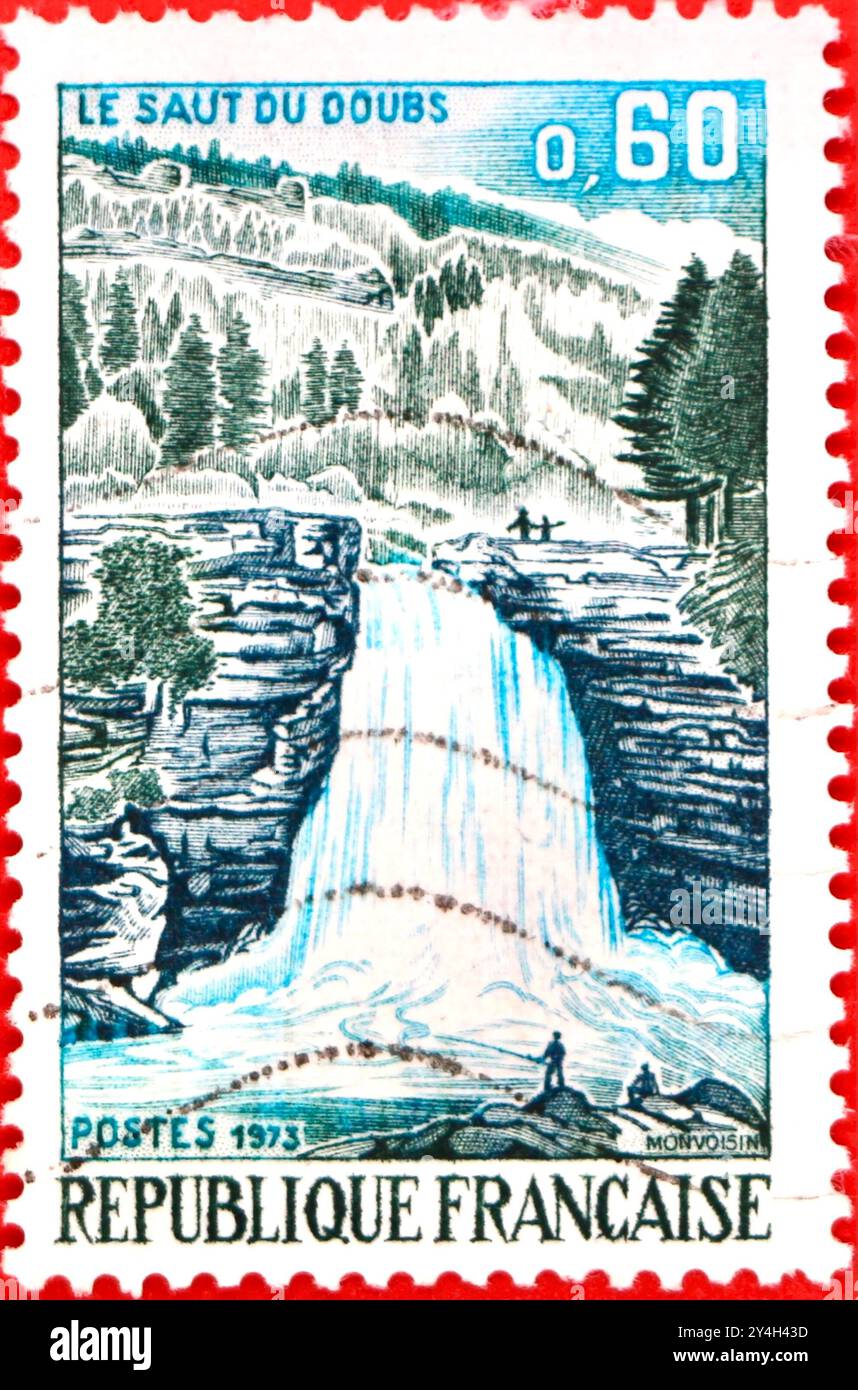 Photo of a 0.60 French franc postage stamp Waterfall Le Saut de Doubs ...