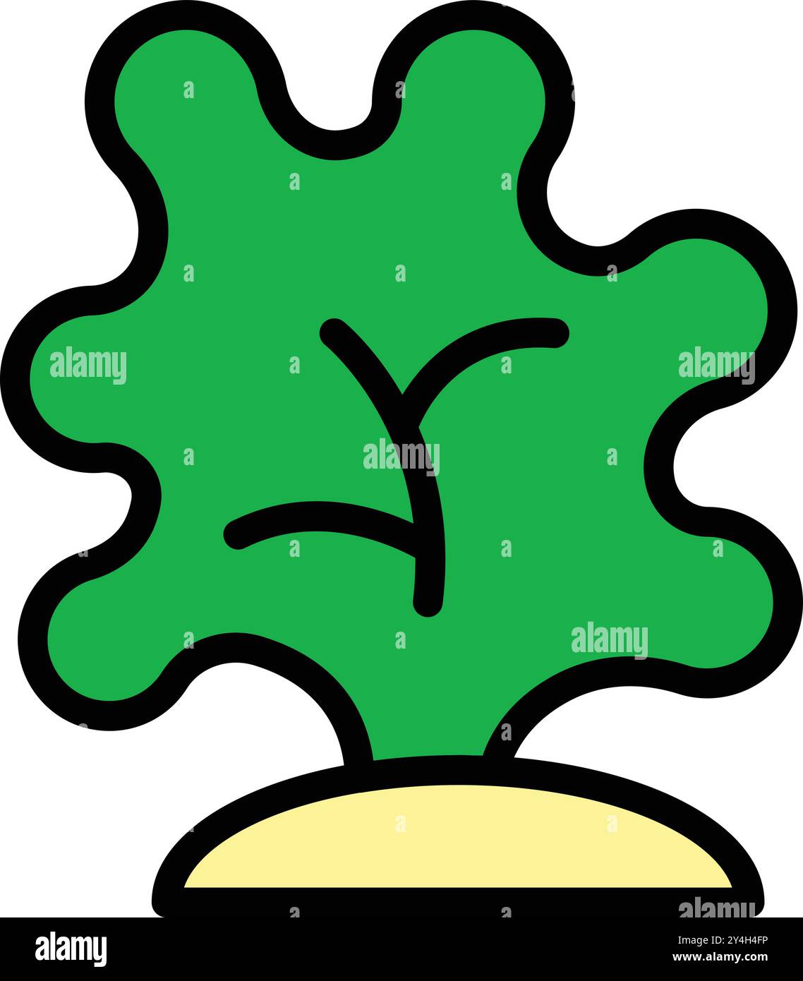 Cartoon style icon of a green seaweed growing from the sandy bottom of ...
