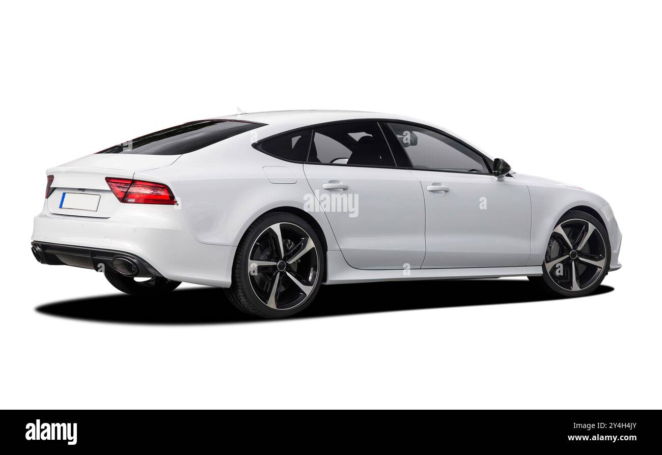 Passenger car on white background, back view Stock Photo - Alamy
