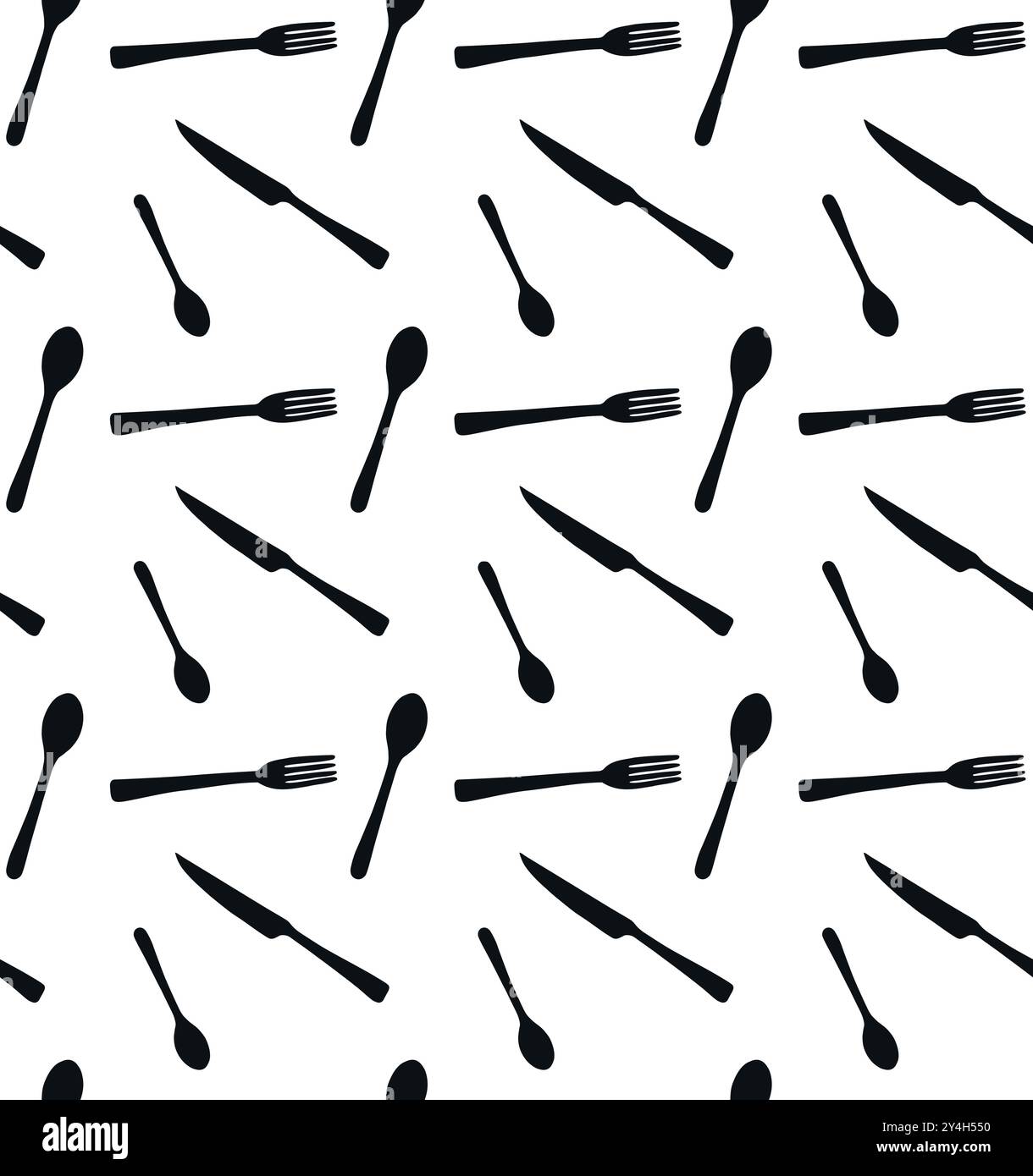 Vector seamless pattern of hand drawn cutlery silhouette isolated on ...