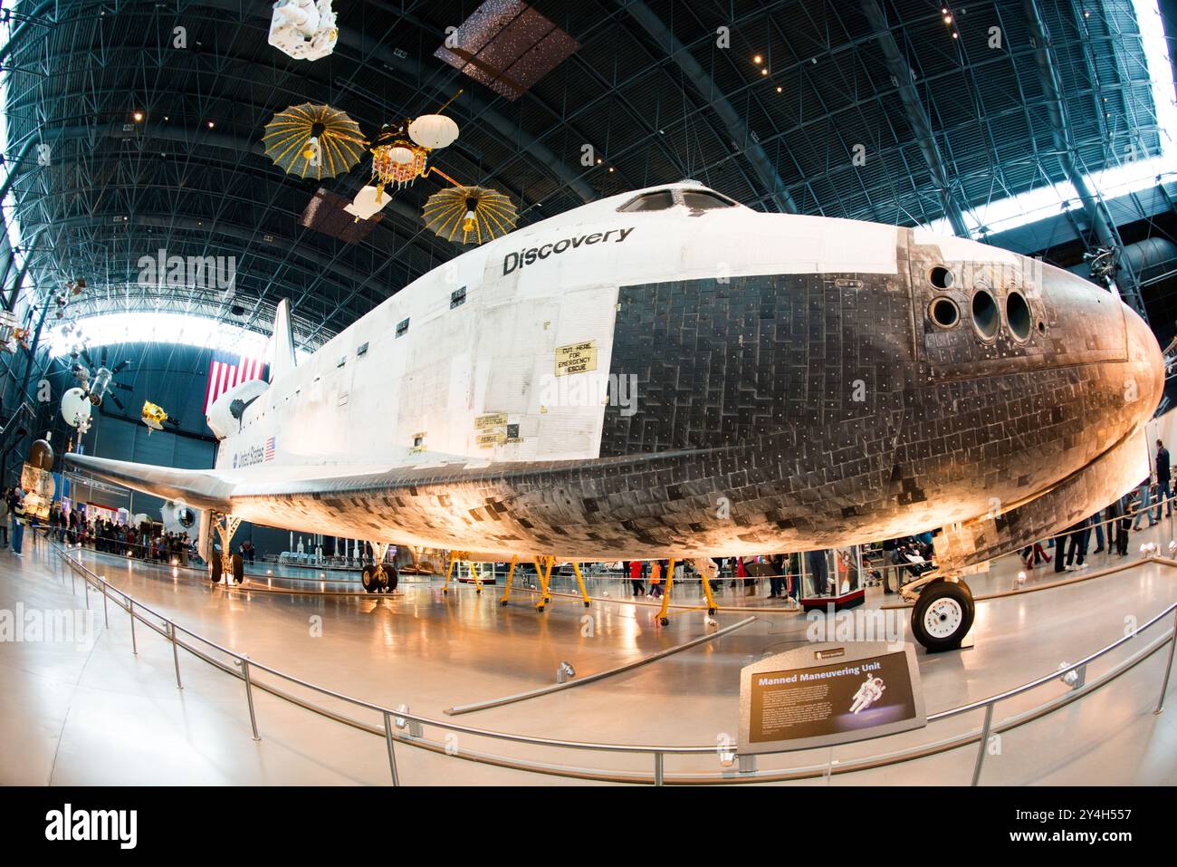 The Space Shuttle Discovery on display at the Smithsonian National Air and Space Museum's Udvar ...