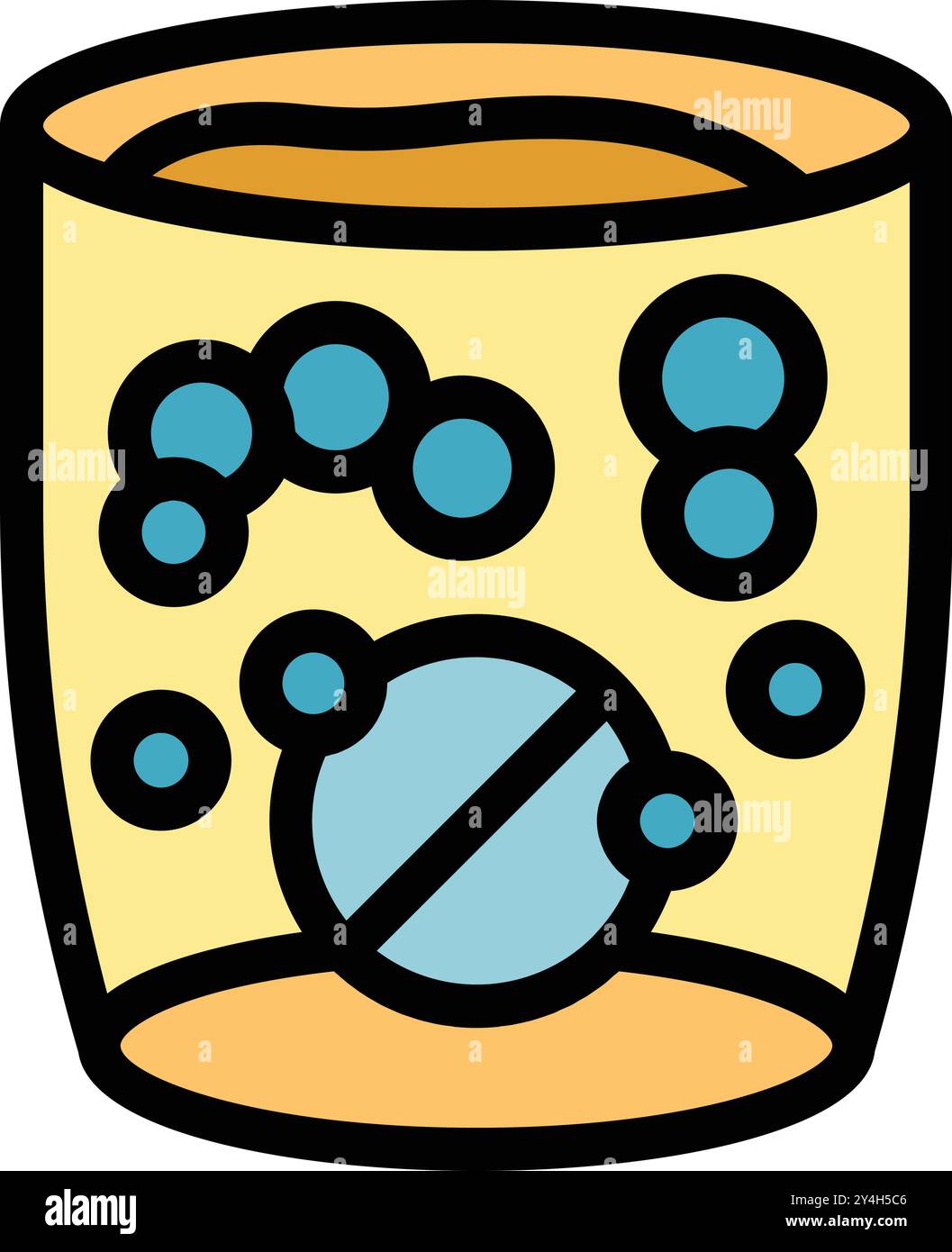 Effervescent pill is dissolving in a glass of water, creating bubbles ...