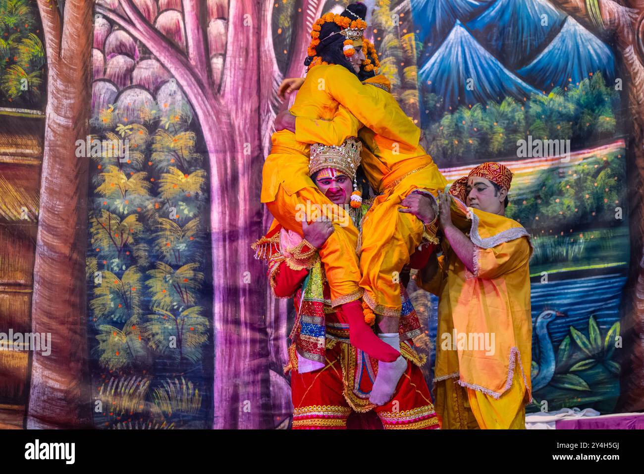 Portrait of the indian artists playing characters of hindu holy book ...