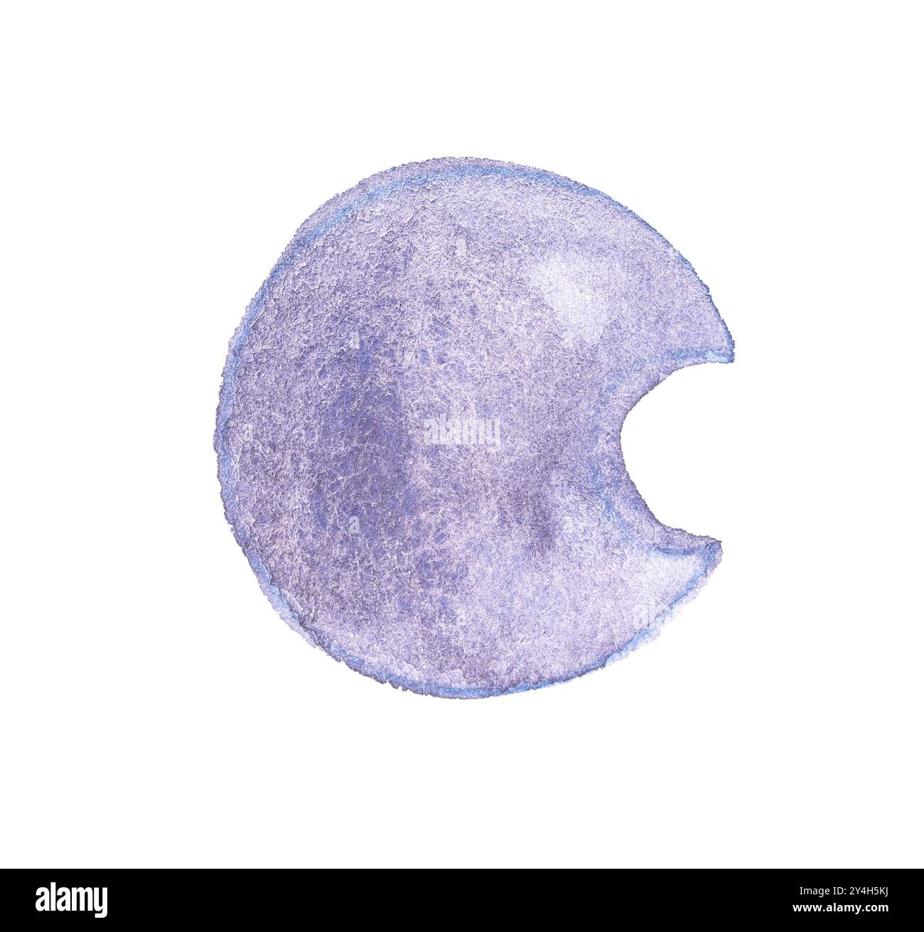 Abstract blue circle with textured surface and bite mark on white ...