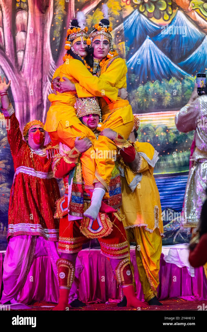 Portrait of the indian artists playing characters of hindu holy book ...