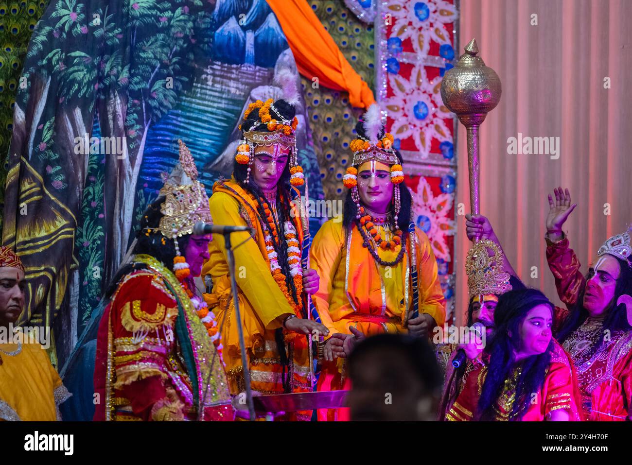 Portrait of the indian artists playing characters of hindu holy book ...