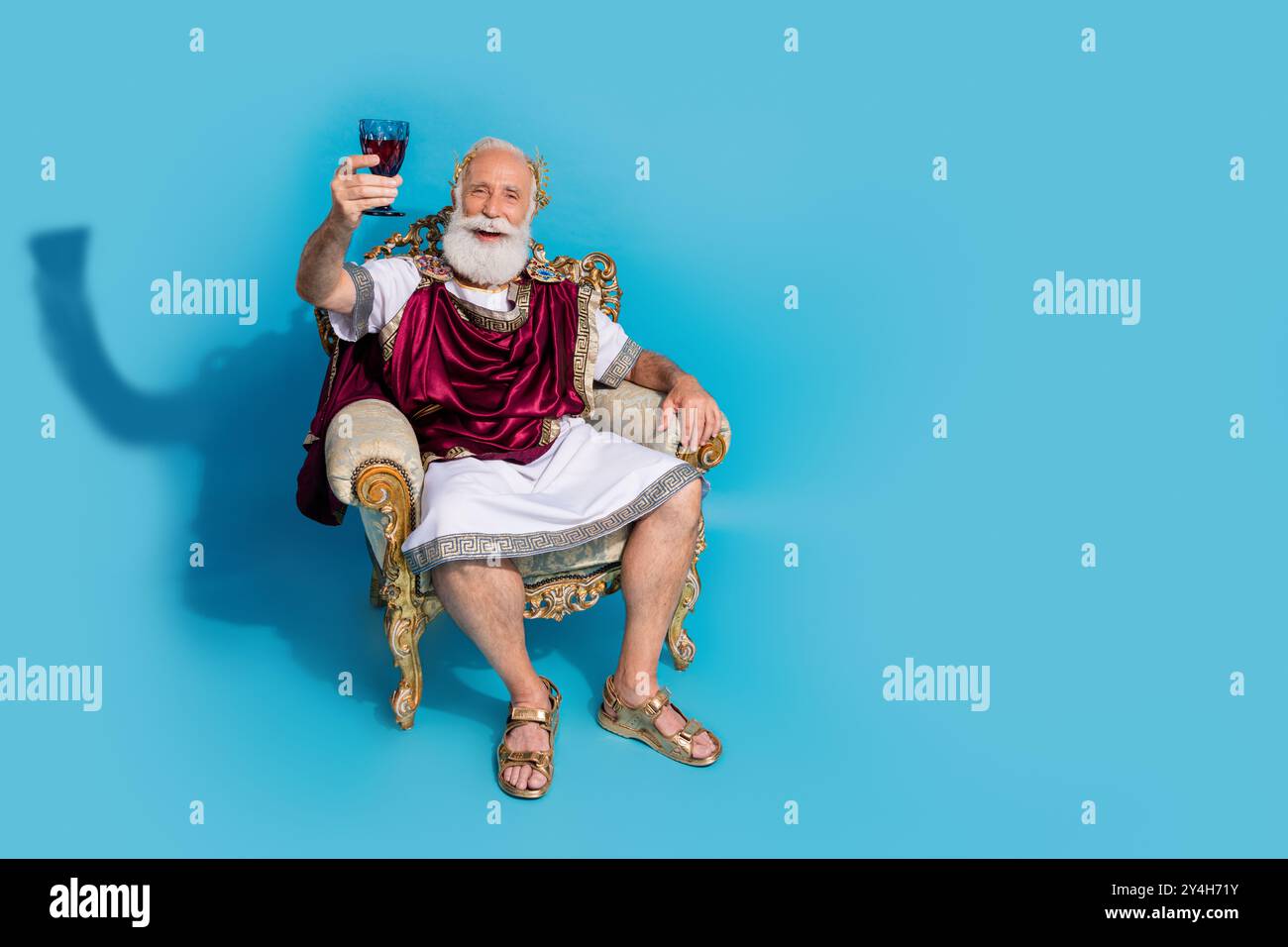 Full body portrait of rich wealthy ancient roman citizen sit throne ...