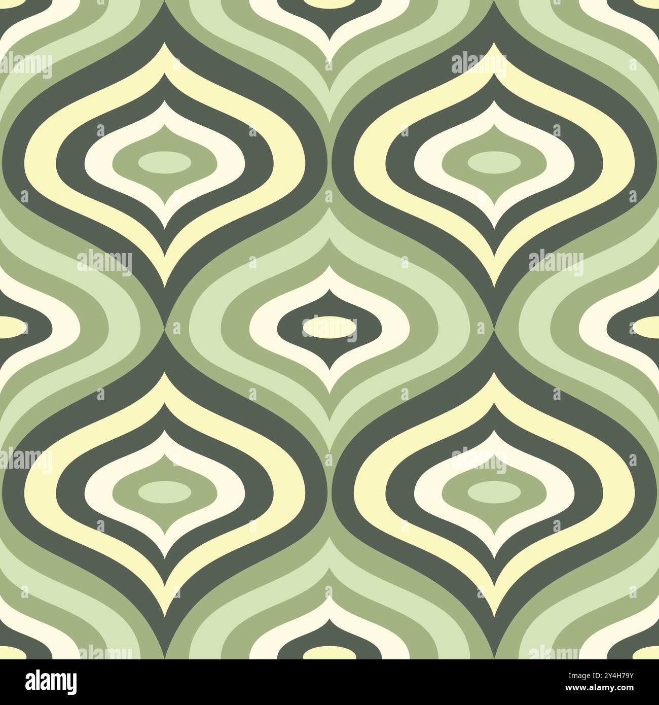 Mid century retro ogee vector seamless pattern in lime and sage green ...