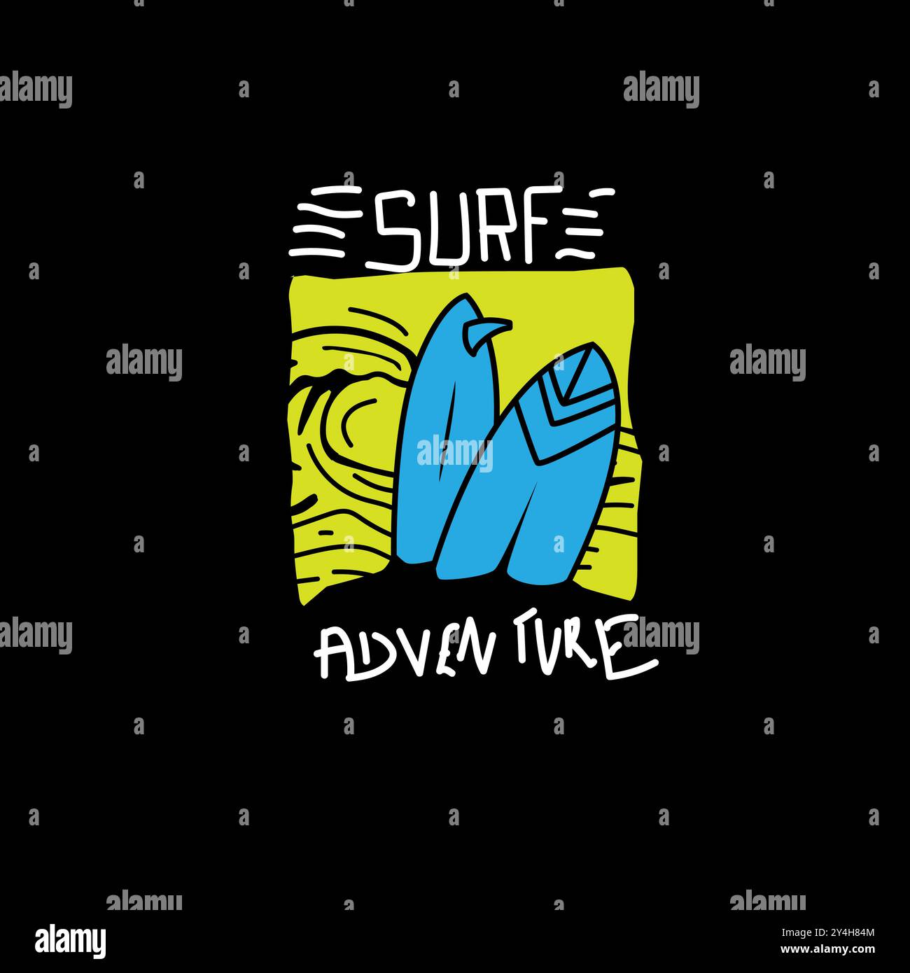 Surf Adventure ocean waves surf board print graphic tee Stock Vector ...