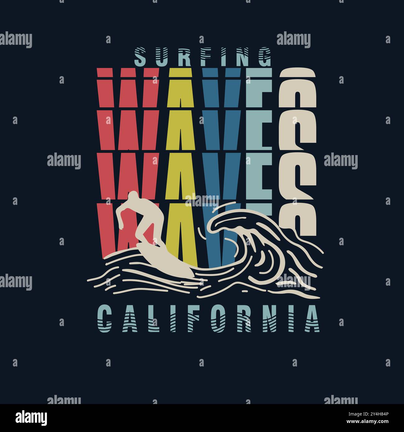 Surfing Waves California typography colourful summer graphic print ...