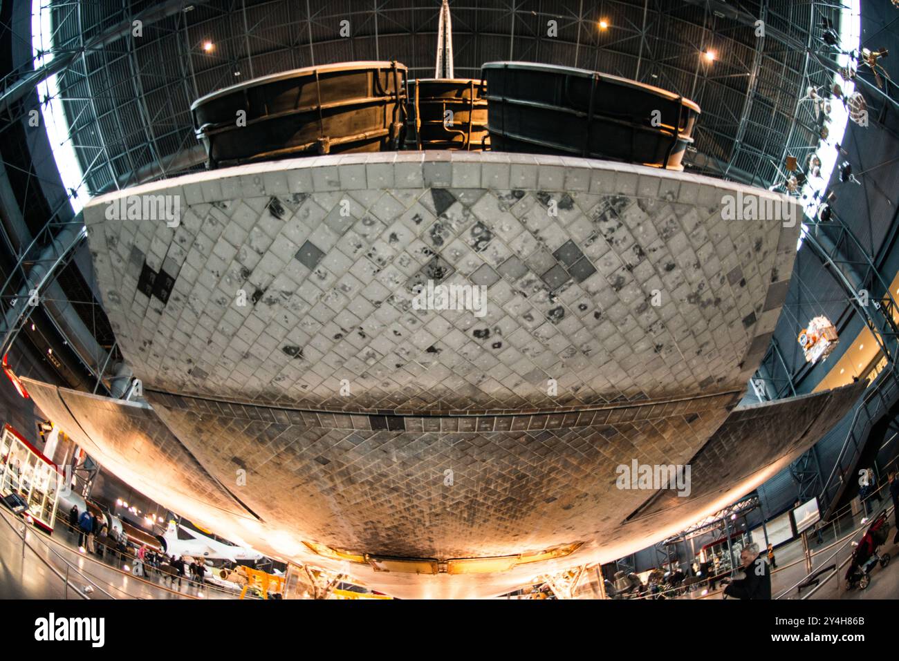 The heat shield on the underbelly of the Space Shuttle Discovery at the ...