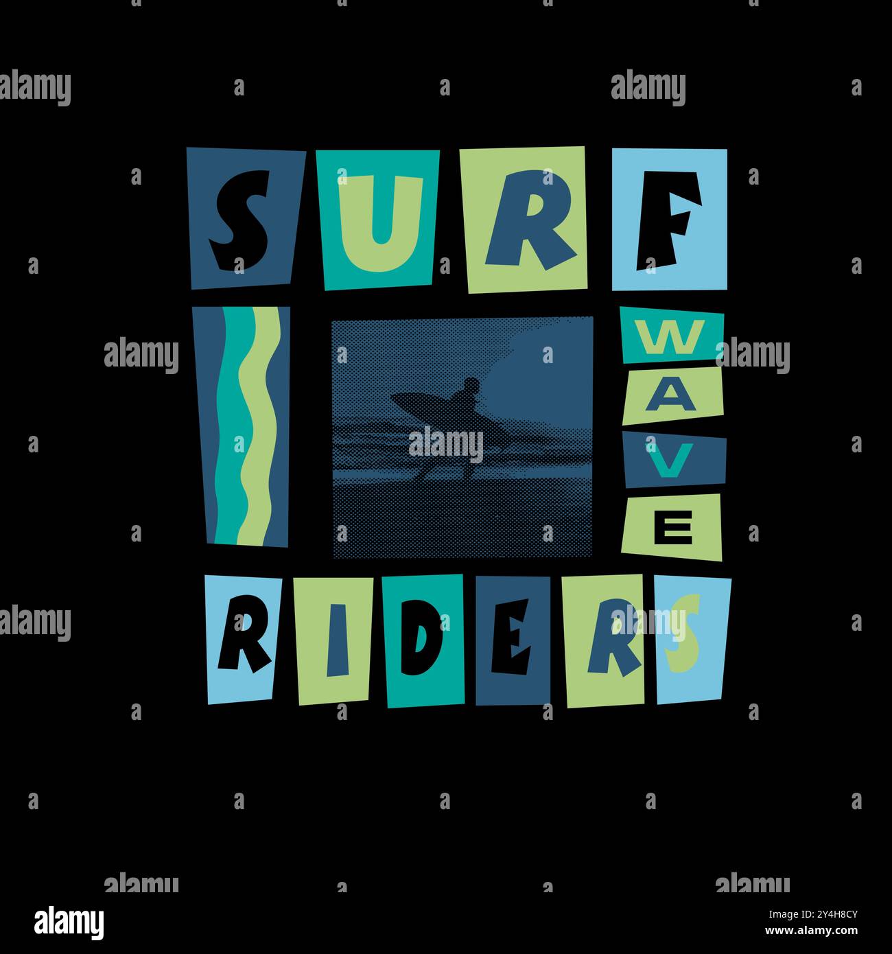 Surf Wave riders typography ocean print graphic poster design Stock ...