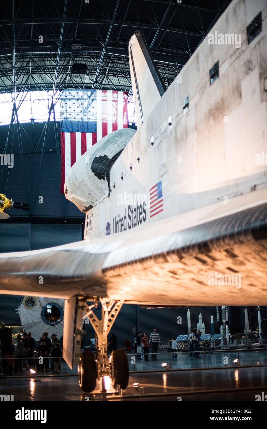CHANTILLY, Virginia — Space Shuttle Discovery is displayed at the ...