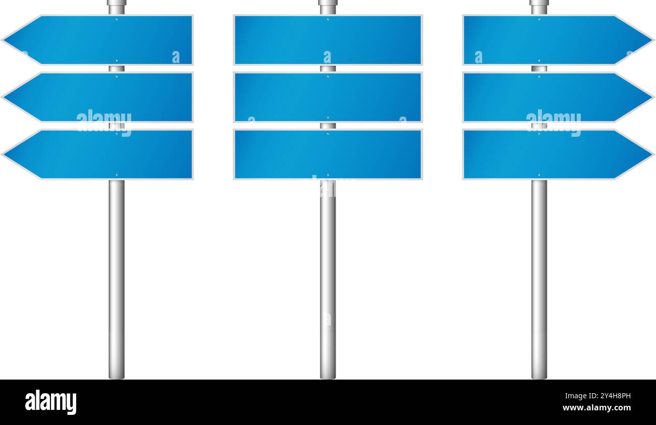 blue street signs with arrows pointing in different directions. Vector illustration Stock Vector ...