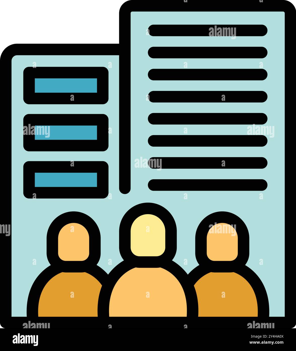 Line art style icon of three office workers standing in front of an ...