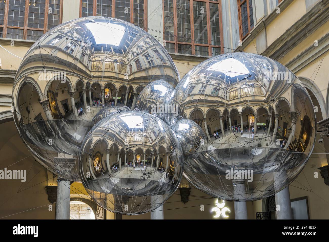 Palazzo Strozzi, courtyard, spheres, reflection, architecture ...