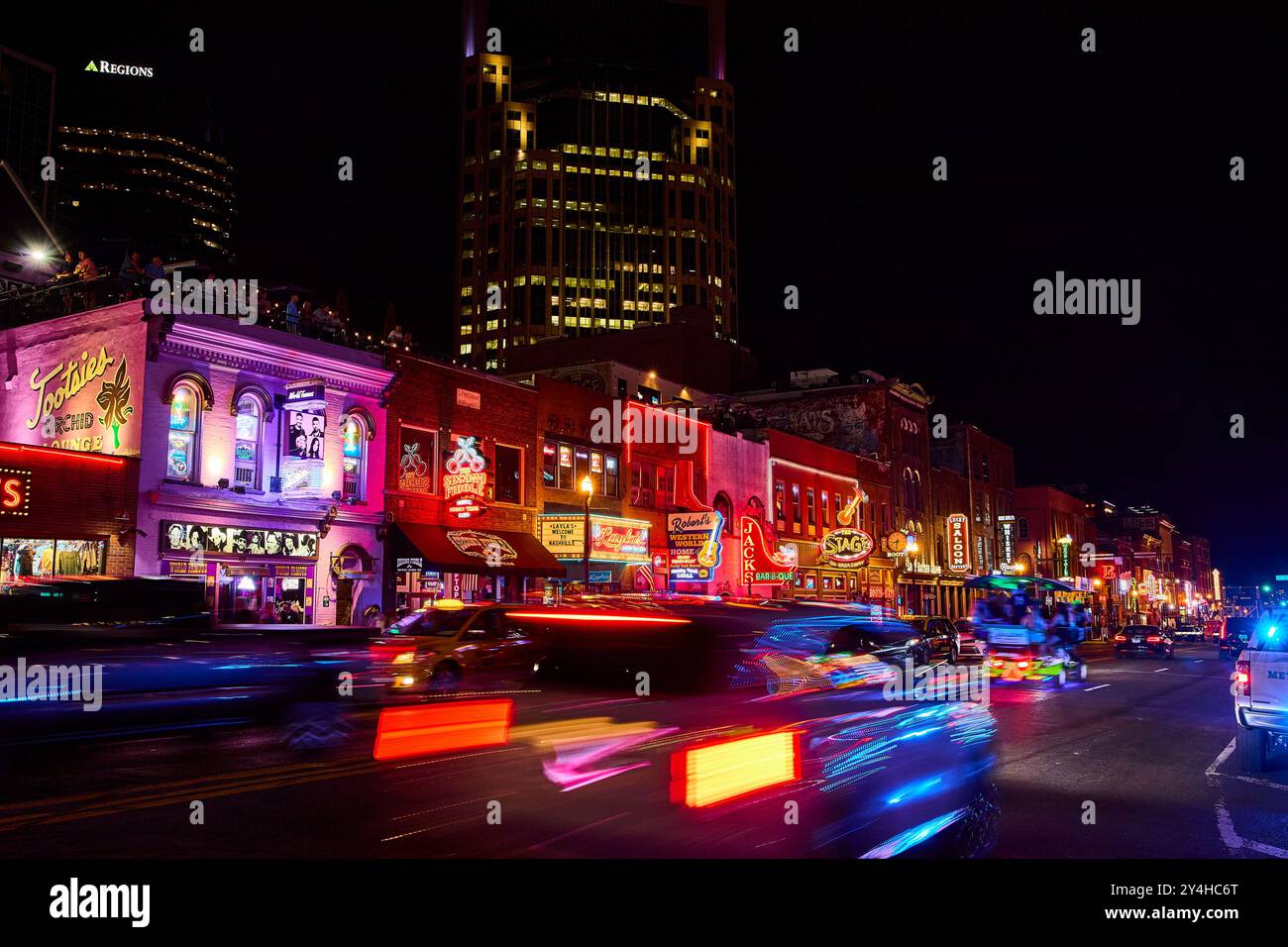 Nashville Neon Nightlife with Motion Blur Perspective Stock Photo - Alamy