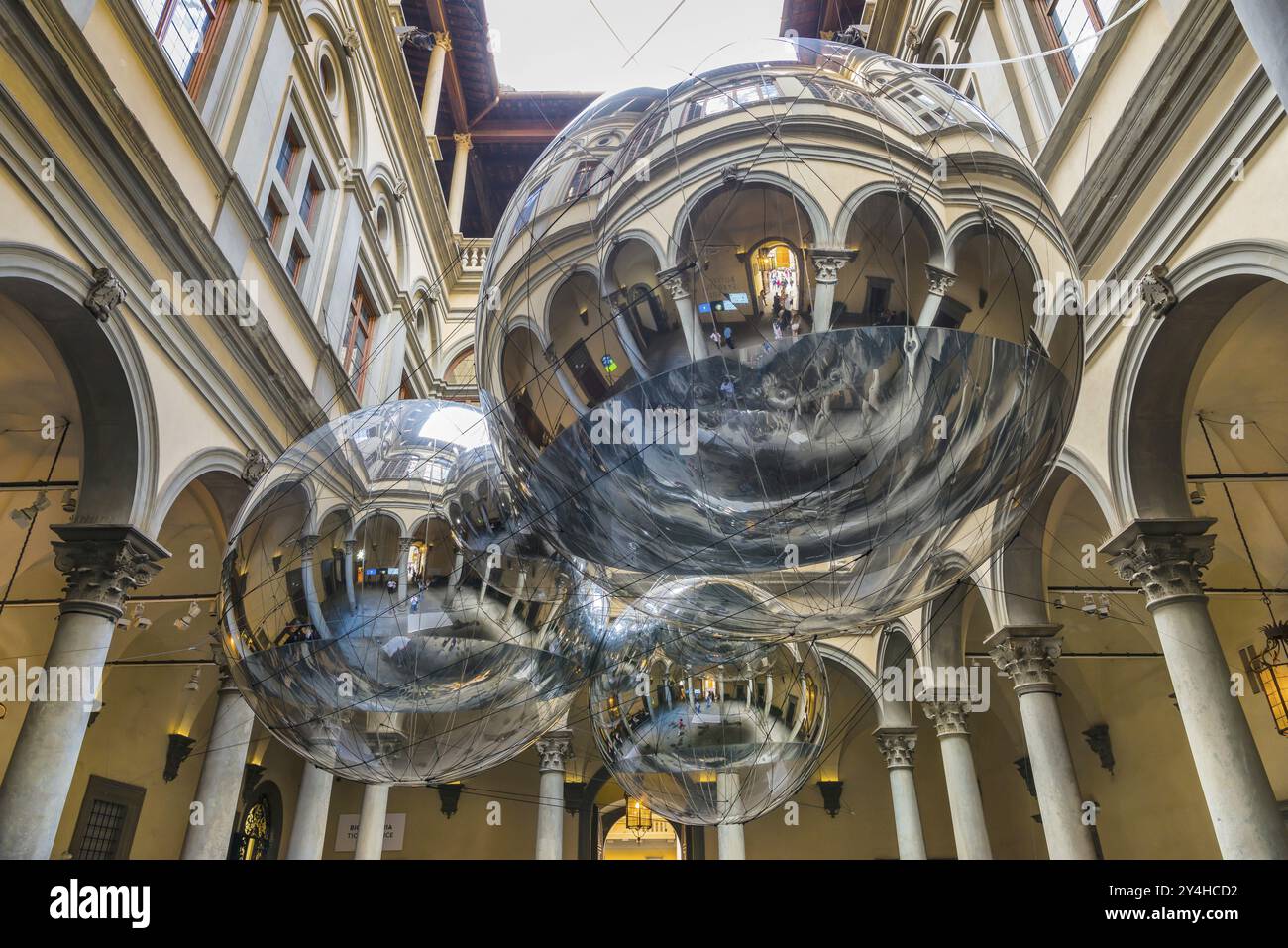 Palazzo Strozzi, courtyard, spheres, reflection, architecture ...