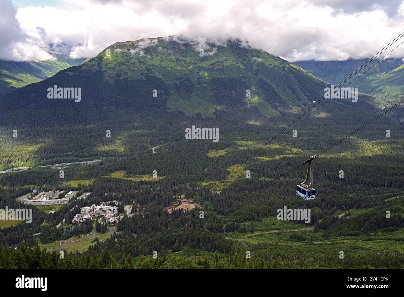 The Alyeska ski area with cable car and the Alyeska Resort Hotel ...