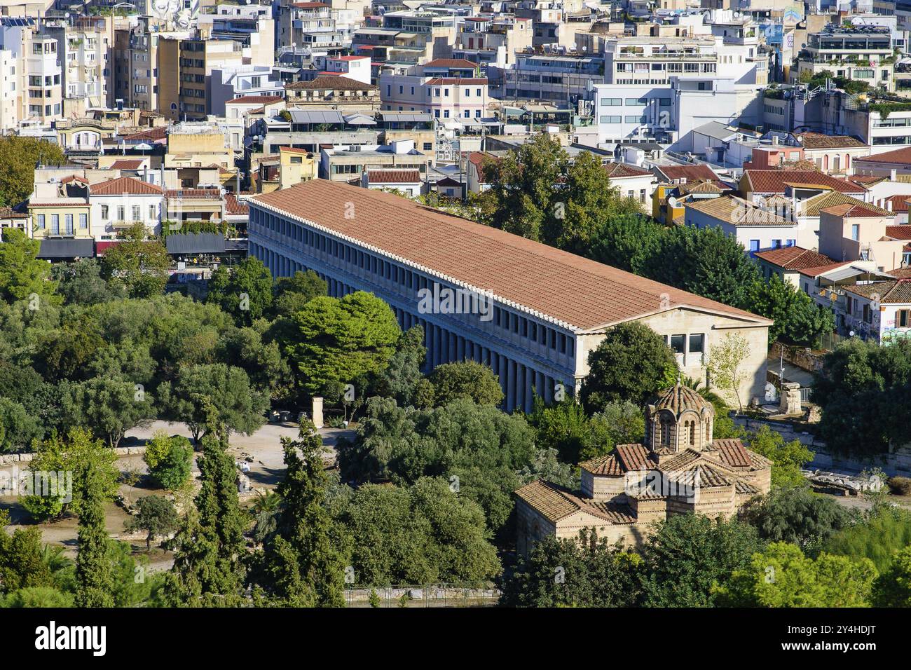 Aerial view of Stoa of Attalos at the Agora of Athens in Athens, Greece ...