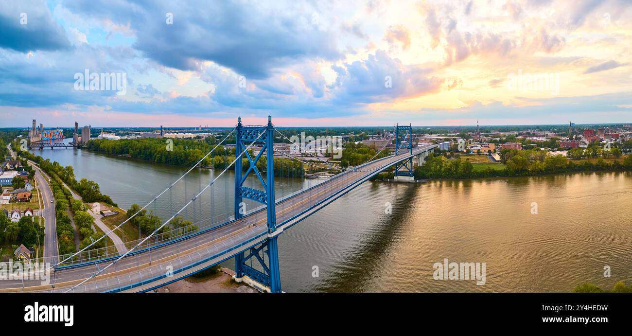 Aerial Panorama of Anthony Wayne Bridge Over Maumee River at Golden ...