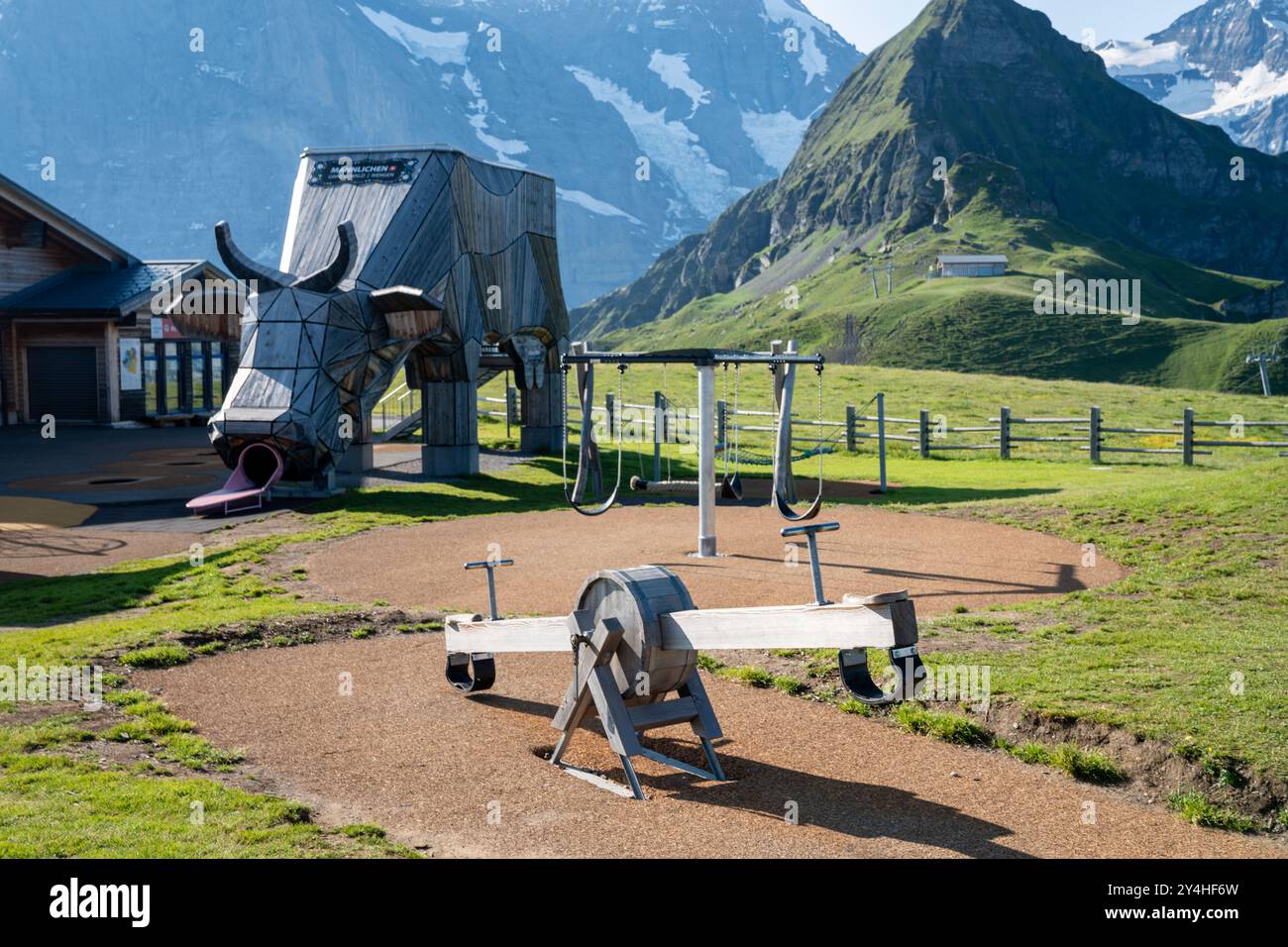 Mannlichen, Switzerland - July 24, 2024: Huge alpine playground ...