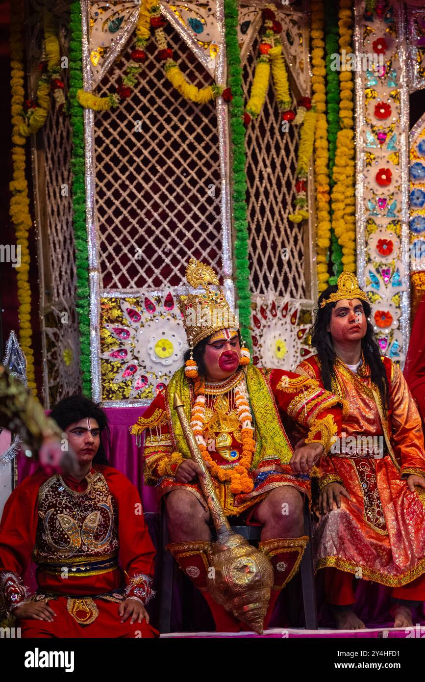 Portrait of the indian artists playing characters of hindu holy book ...