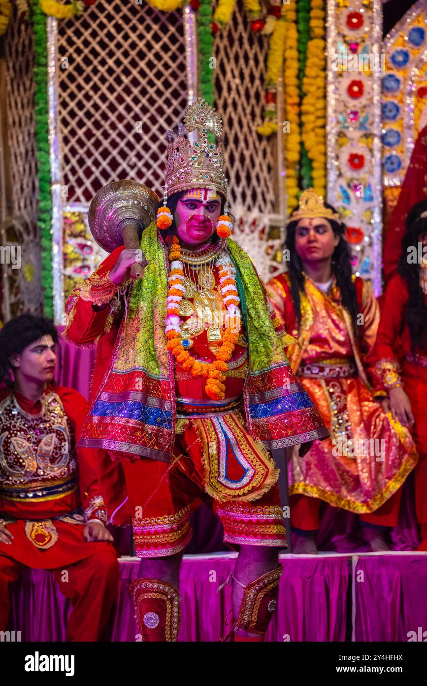 Portrait of the indian artists playing characters of hindu holy book ...