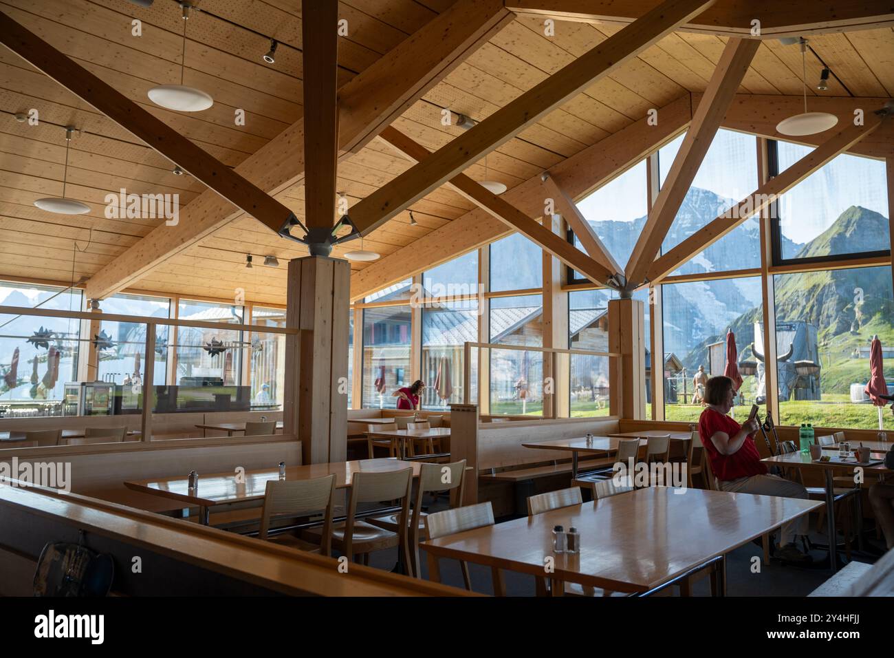 Mannlichen, Switzerland - July 24, 2024: Cafeteria seating area and ...