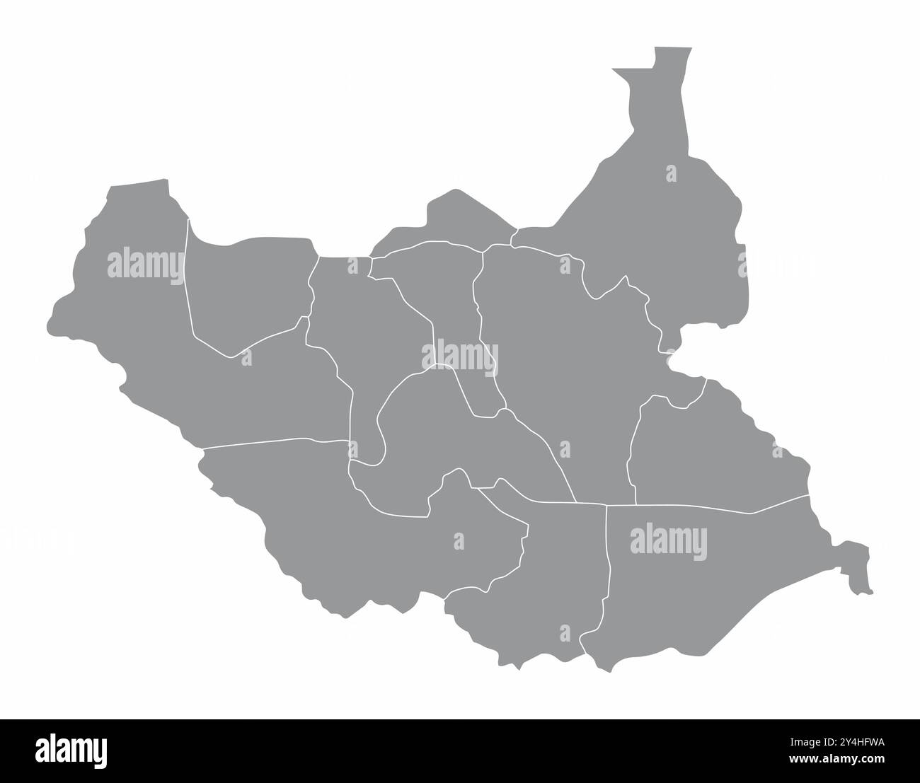 South Sudan administrative map isolated on white background Stock ...