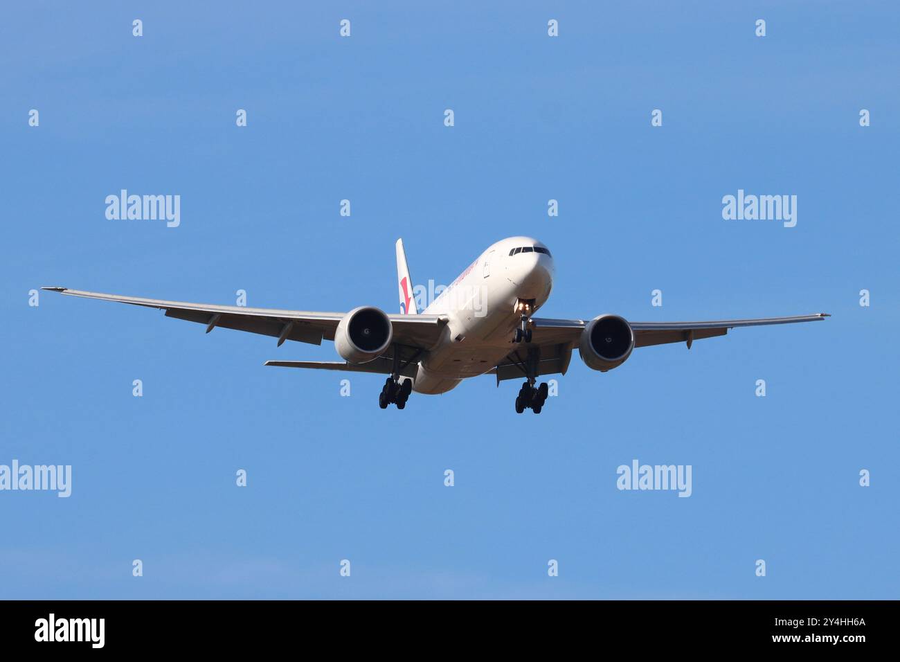 B-222V, China Cargo Airlines, Boeing 777F, on final approach to London Stansted Airport, Essex ...