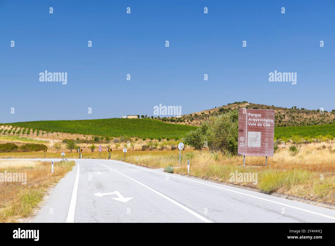 Road with panel, Parque Arqueologico Vale do Coa (Coa valley), UNESCO ...