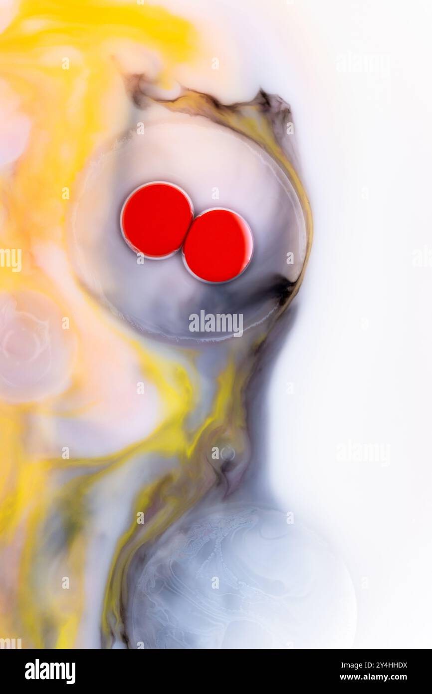 Abstract surreal background in yellow, soft gray and red. Made of ...