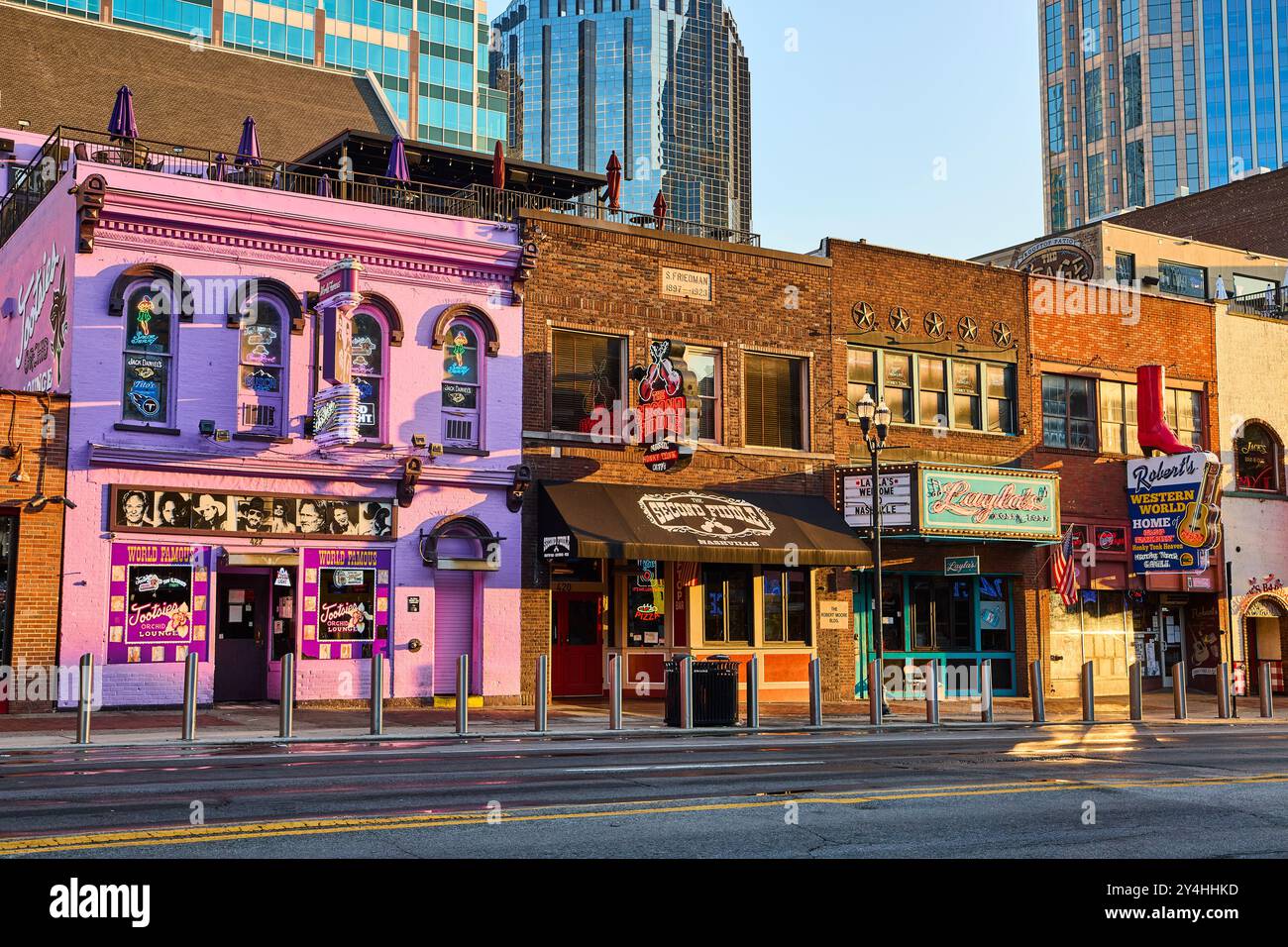 Colorful Broadway Street Honky-Tonks in Golden Hour Motion Perspective ...