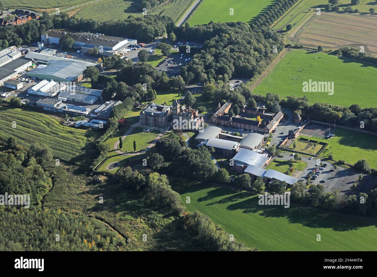 aerial view of Crewe Hall Hotel & Spa with Crewe Hall Enterprise Park ...