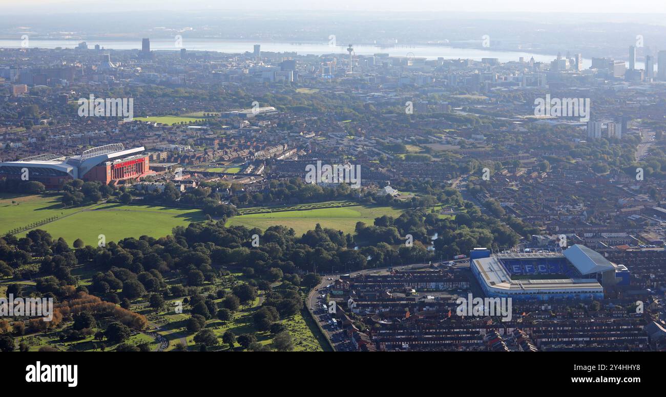 aerial view of Liverpool FC's Anfield Stadium and Everton FC's Goodison ...
