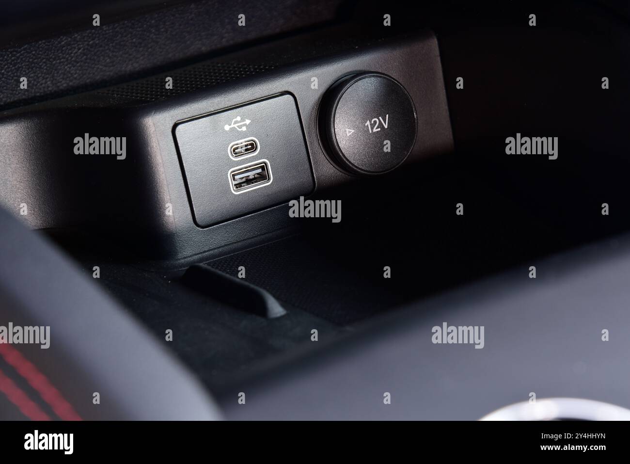 12V socket and USB port on car dashboard Stock Photo - Alamy