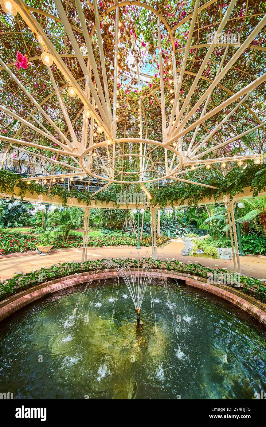 Indoor Botanical Garden Fountain with Dome Canopy Eye Level View Stock ...