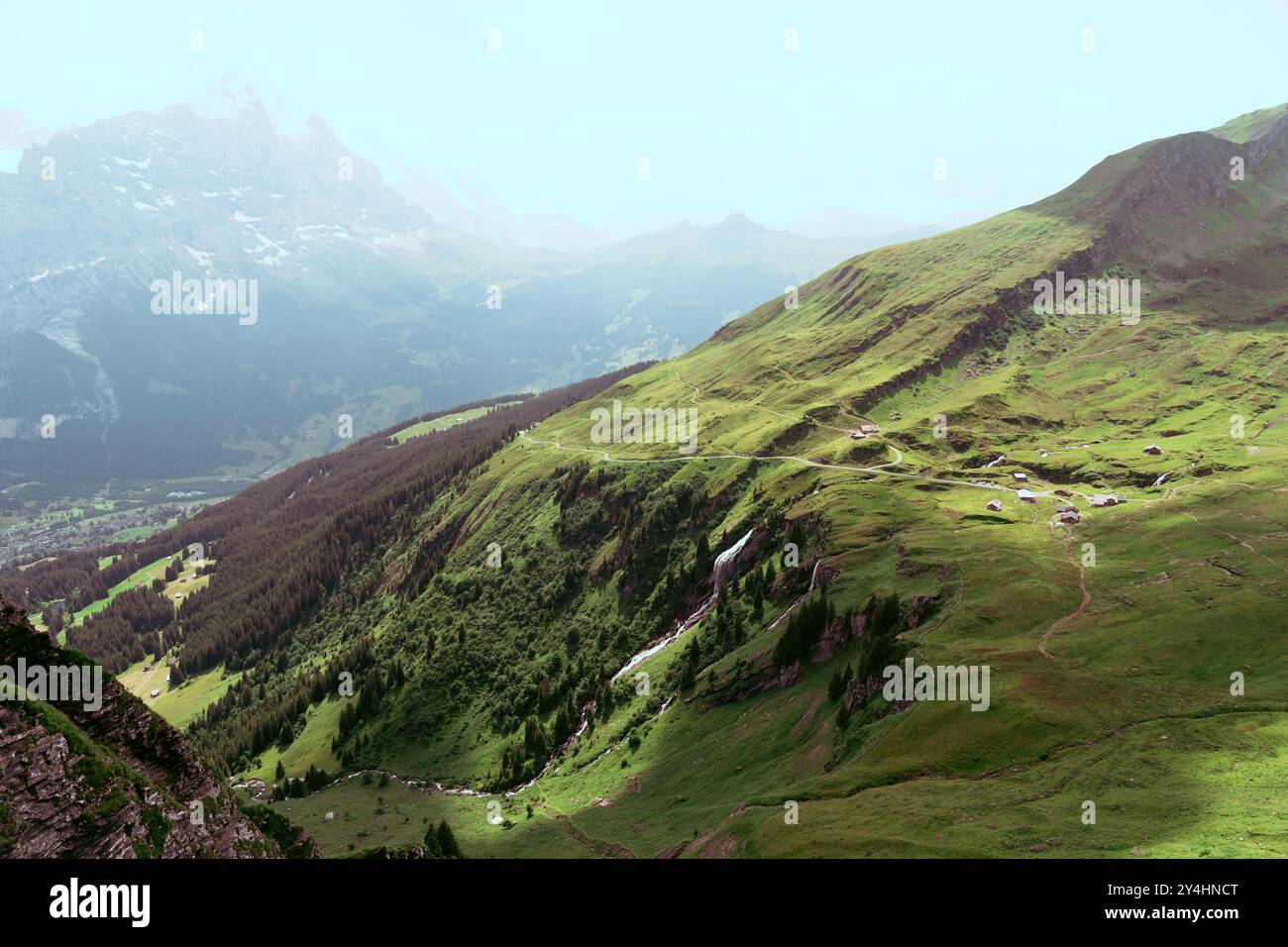 Bachlagerwasserfall waterfall seen from the Grindelwald First Cliff ...