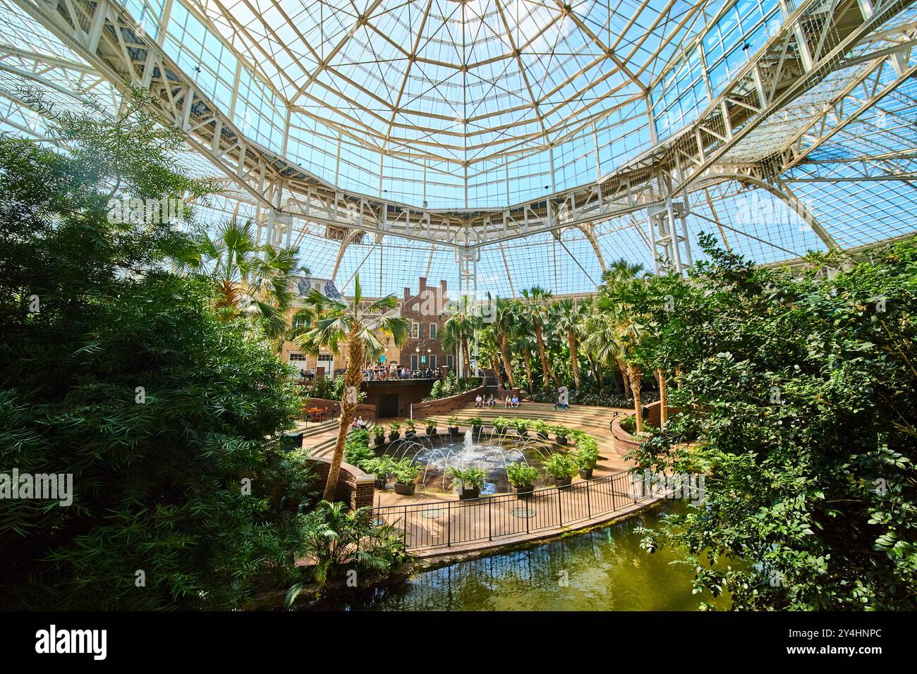Tropical Indoor Garden in Glass Atrium with Water Feature Eye-Level ...