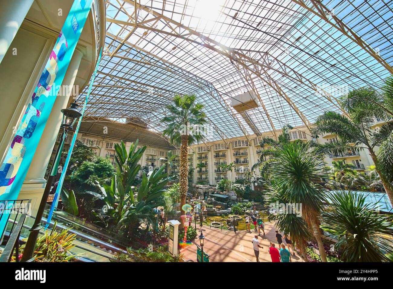 Tropical Urban Oasis in Atrium with Glass Ceiling Aerial View Stock ...