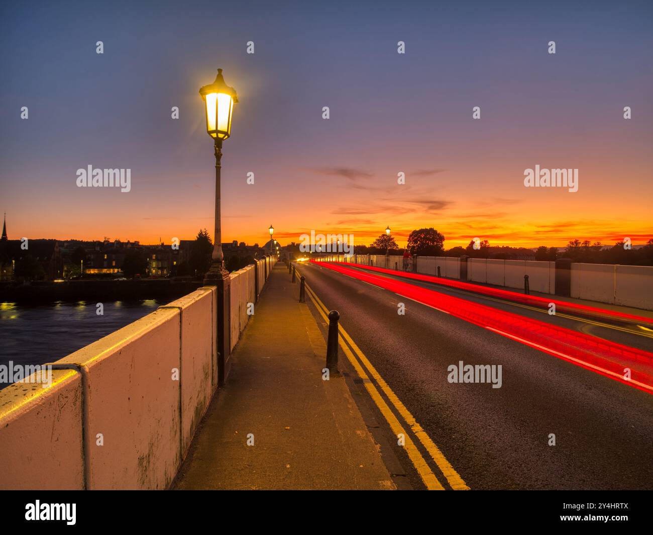 Dusk and traffic trails on Perth Bridge, Scotland Stock Photo - Alamy