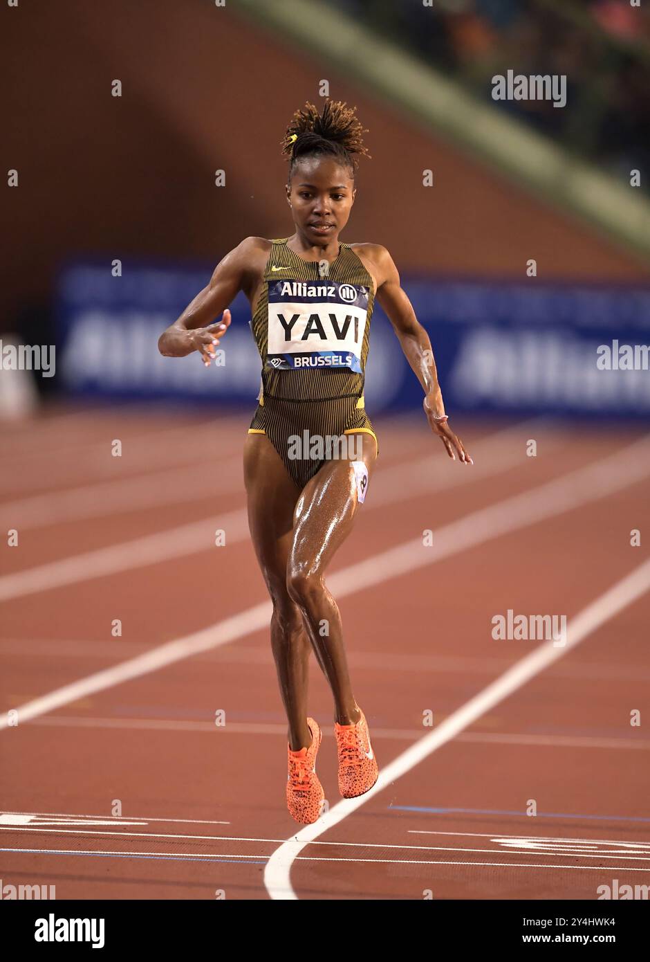 Winfred Yavi of Bahrain competing in the women 3000m steeplechase at ...