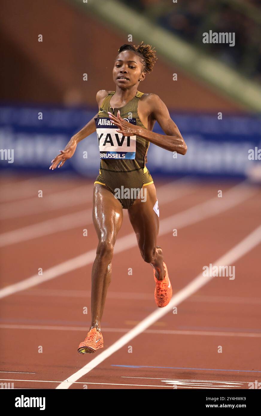 Winfred Yavi of Bahrain competing in the women 3000m steeplechase at ...