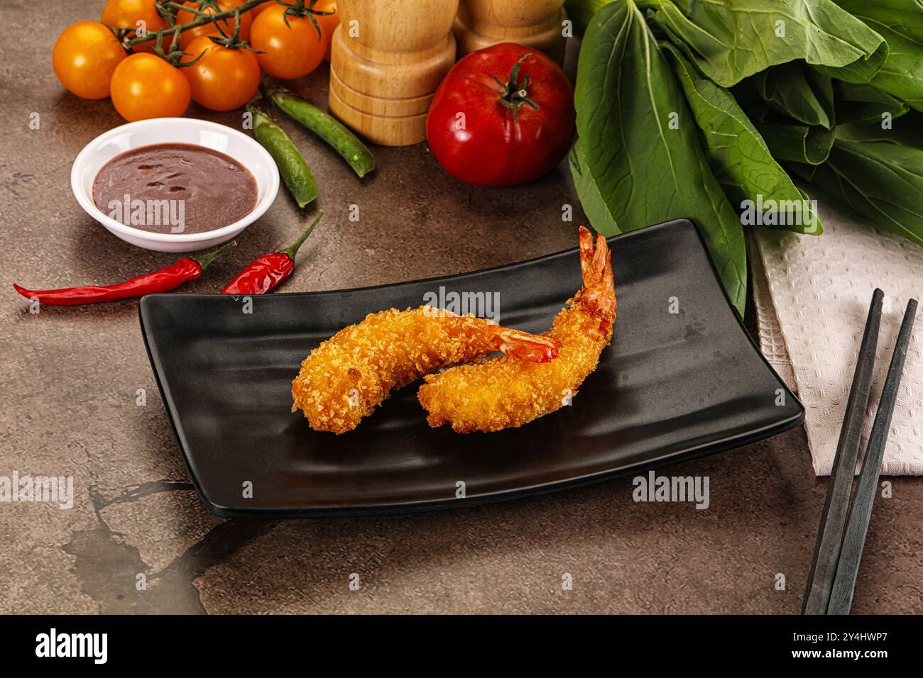Crispy breaded golden fried prawns with sauce Stock Photo - Alamy