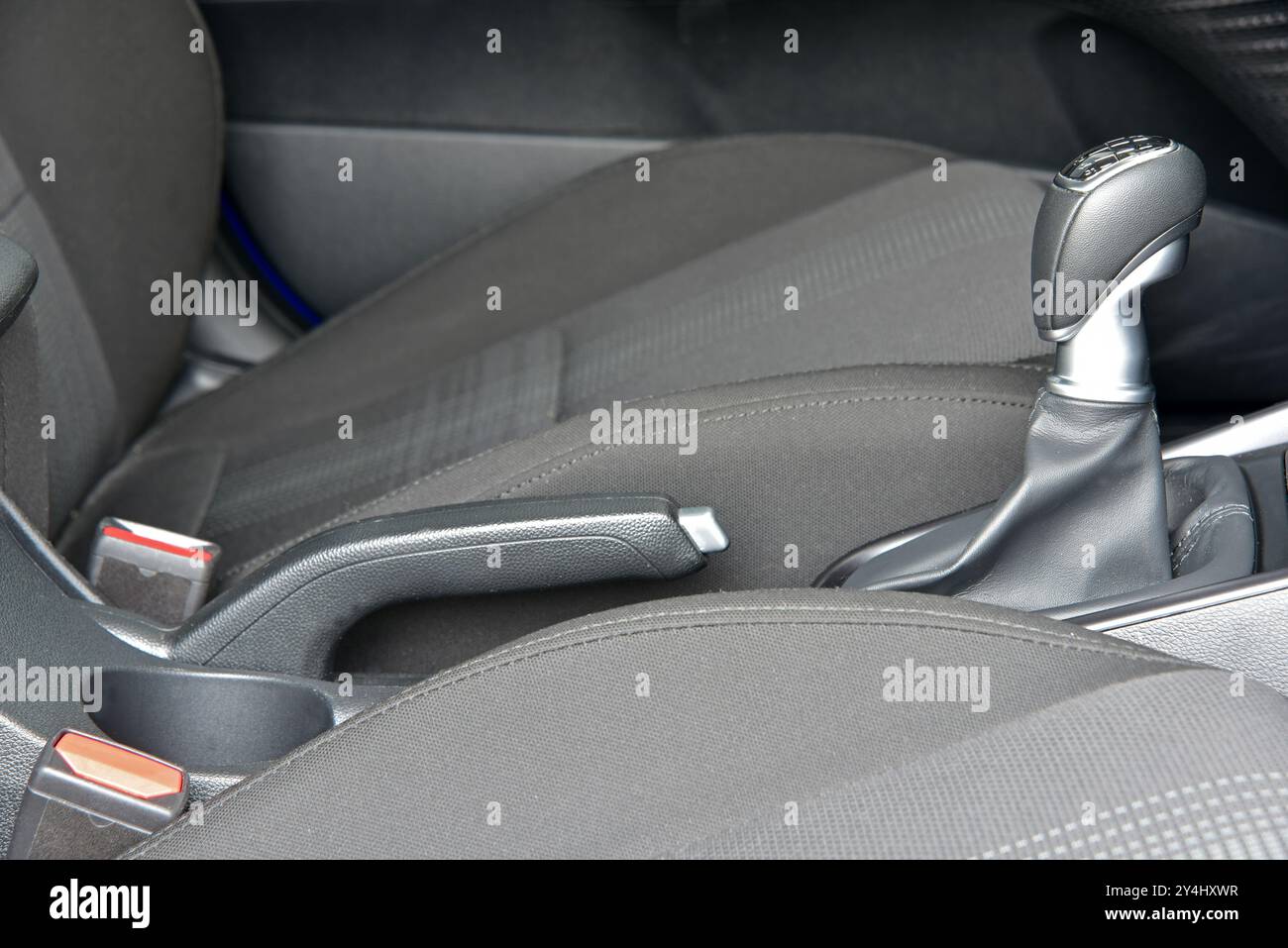 Manual gear shift and handbrake inside the passenger car Stock Photo ...