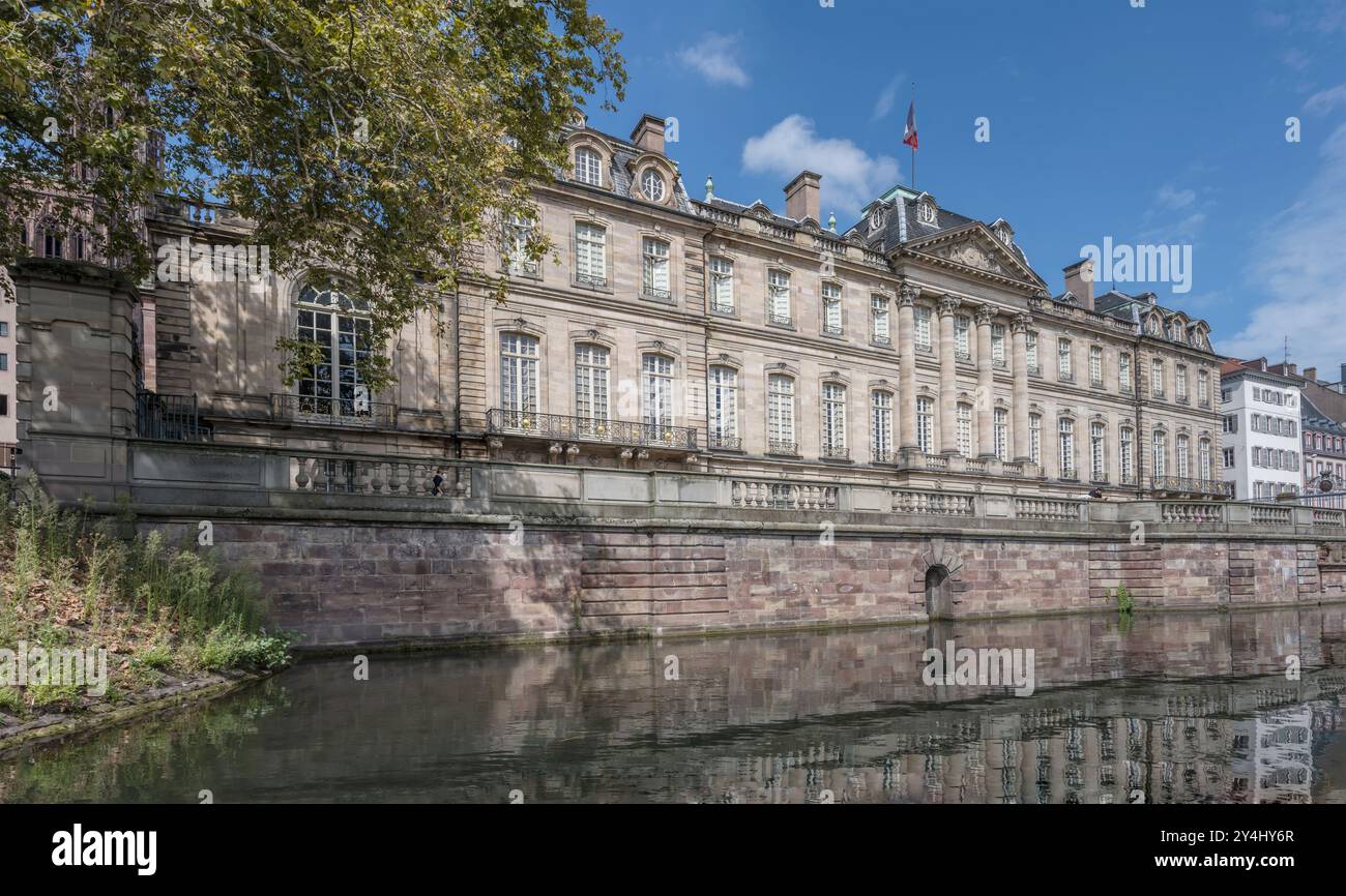 cityscape with Rohan Palace monumental facade on Ill river bank, shot ...
