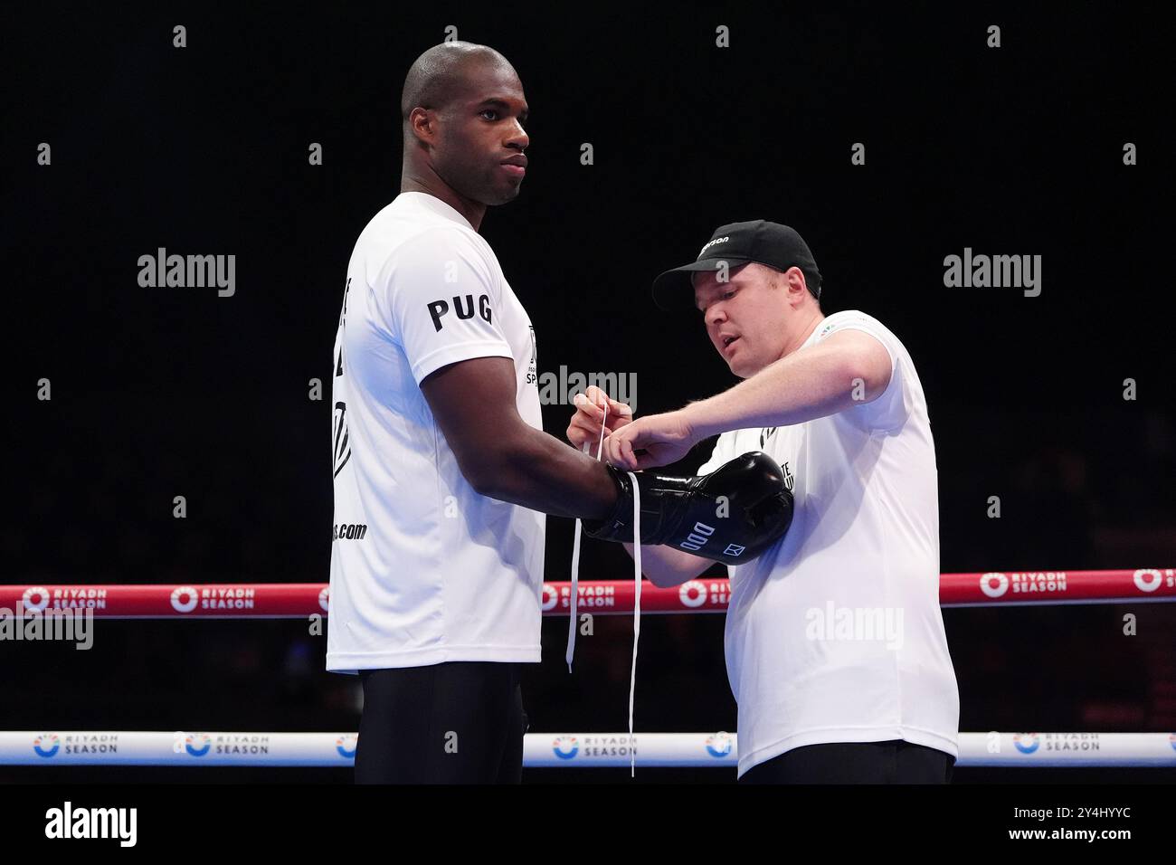 Daniel Dubois (left) with trainer Kieran Farrell during an open workout ...